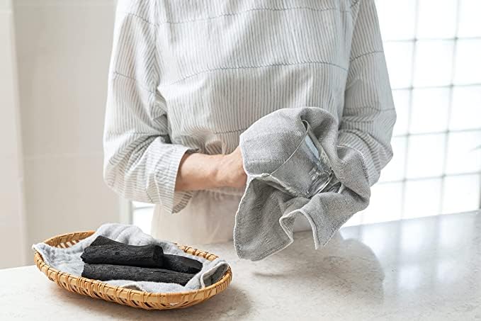 Shirayuki Japanese Kitchen Cloth Bincho Charcoal Blended. Made of Layered Fine Mesh Cloth. Dish Wipe, Table Wipe, Hand Wipe. Made in Japan. Bincotan Charcoal.