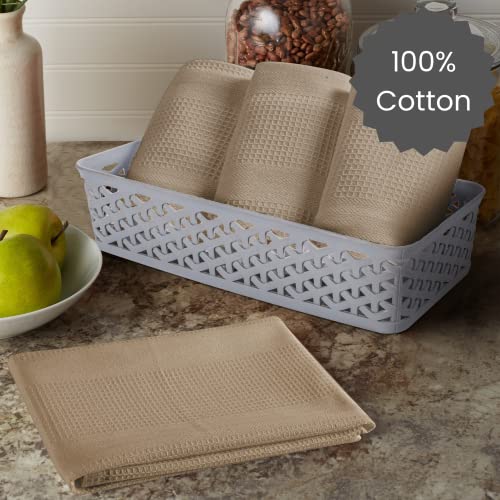 Cotton Clinic Premium Waffle Kitchen Towels 12 Pack – Soft Absorbent Quick Drying Table and Kitchen Linen - Dish Towels, Dish Cloths, Tea Towels and Cleaning Towels with Hanging Loop – 16x28 / Beige