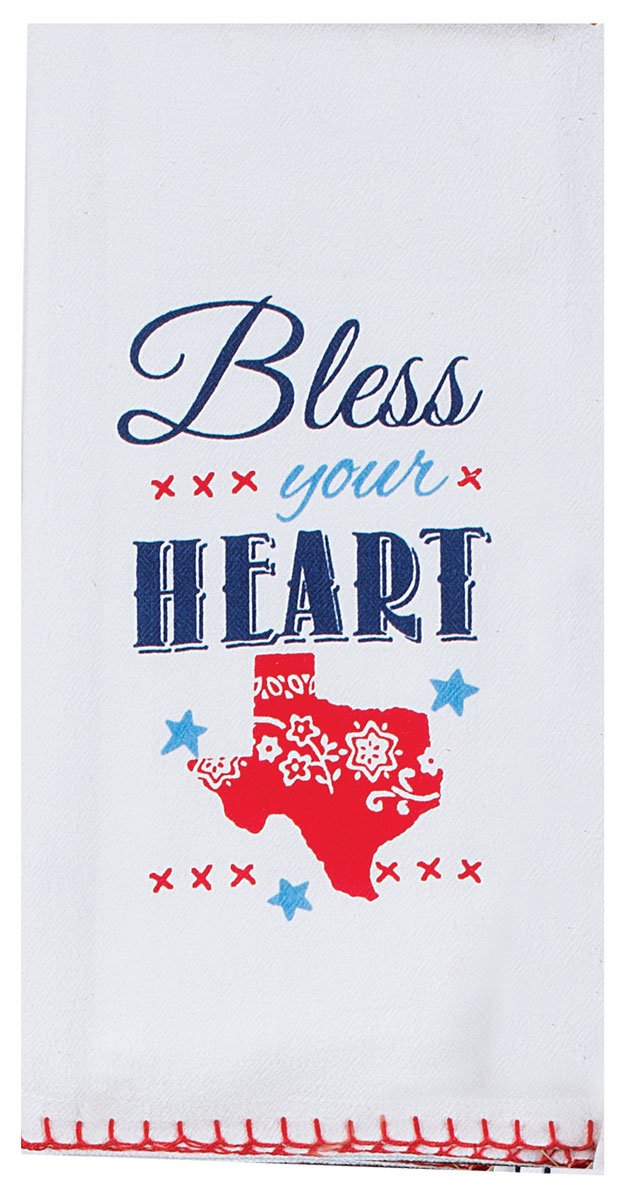 3 Texas Themed Decorative Cotton Kitchen Towels Set with White, Blue and Red Print | 2 Flour Sack and 1 Terry Towel for Dish and Hand Drying | By Kay Dee Designs