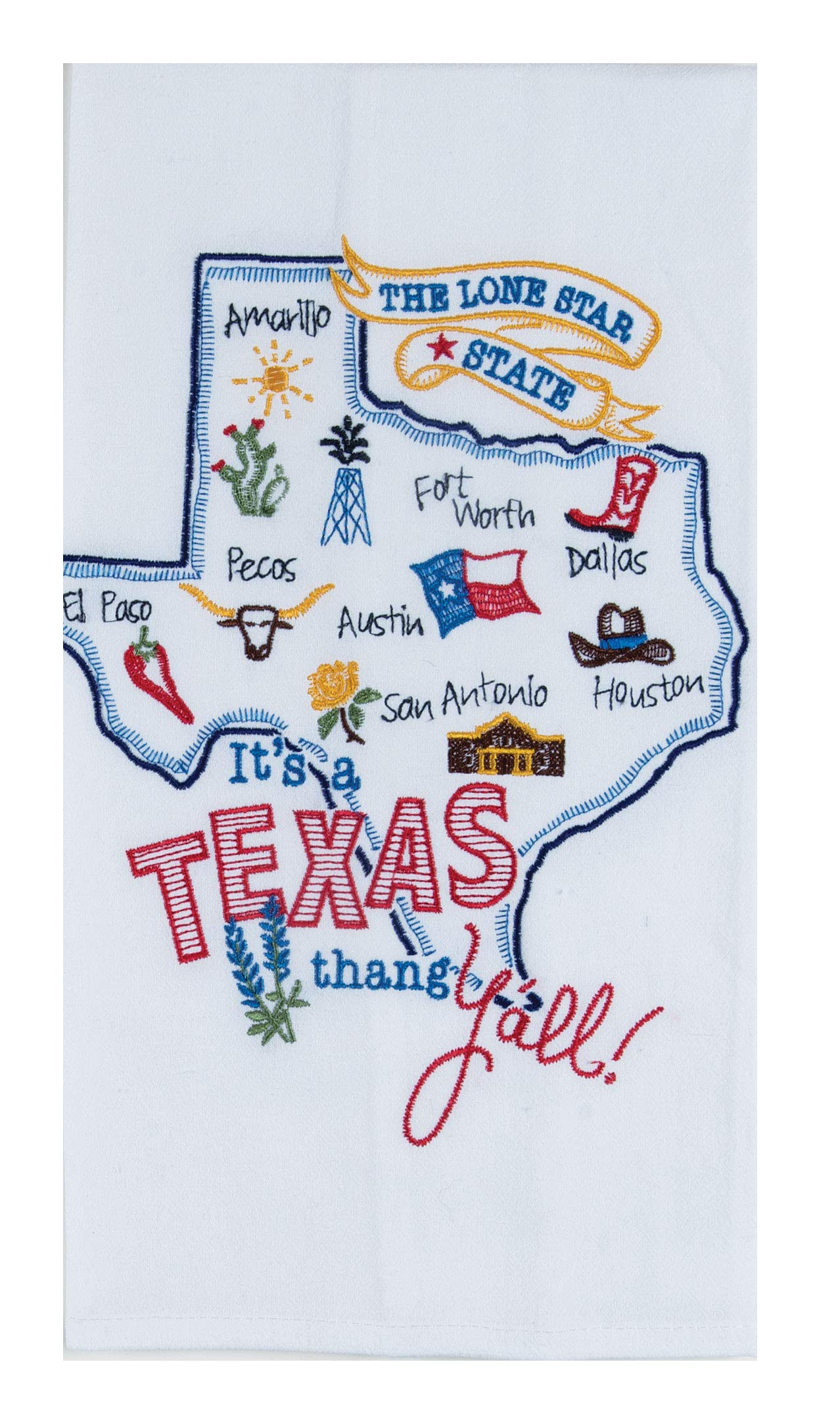 3 Texas Themed Decorative Cotton Kitchen Towels Set with White, Blue and Red Print | 2 Flour Sack and 1 Terry Towel for Dish and Hand Drying | By Kay Dee Designs