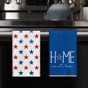 Artoid Mode Blue Stars Home Sweet Home Patriotic 4th of July Kitchen Towels Dish Towels, Memorial Day 18x26 Inch Seasonal Decoration Hand Towels Set of 2