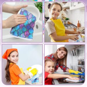 Bencailor 4 Pcs Hand Towels for Girls Absorbent 24 x 16 Inches Tea Towels Mermaid Unicorn Gnome Butterfly Dish Towels for Kitchen Gifts Bathroom Spa Gym Sport Housewarming (Purple, Blue,Mermaid)