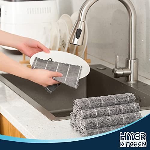 HYER KITCHEN Microfiber Kitchen Dish Cloths, Super Soft Absorbent Lint Free Microfiber Dish Towels, Pack of 12, Grey