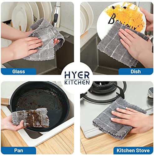 HYER KITCHEN Microfiber Kitchen Dish Cloths, Super Soft Absorbent Lint Free Microfiber Dish Towels, Pack of 12, Grey