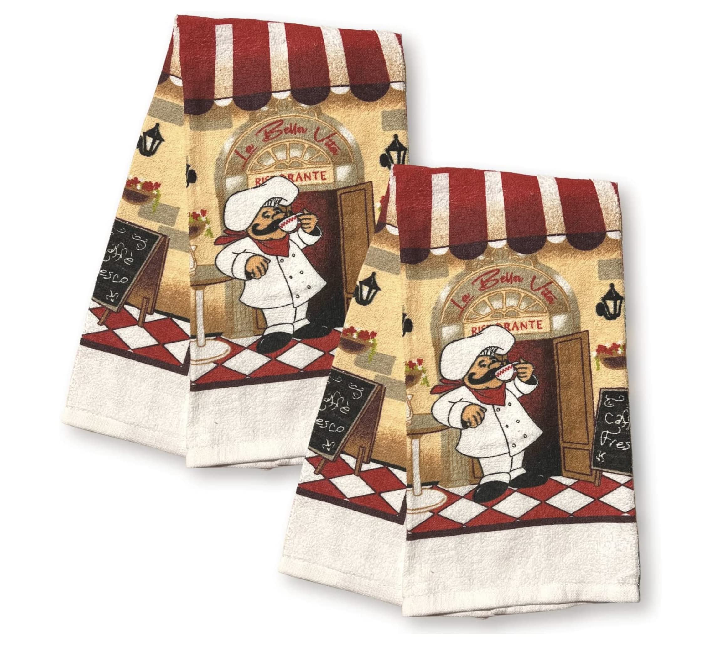 Home Collection Classic Kitchen Dish Towels - Set of 2, 15" x 25", 59% Cotton, 41% Polyester (Chef)