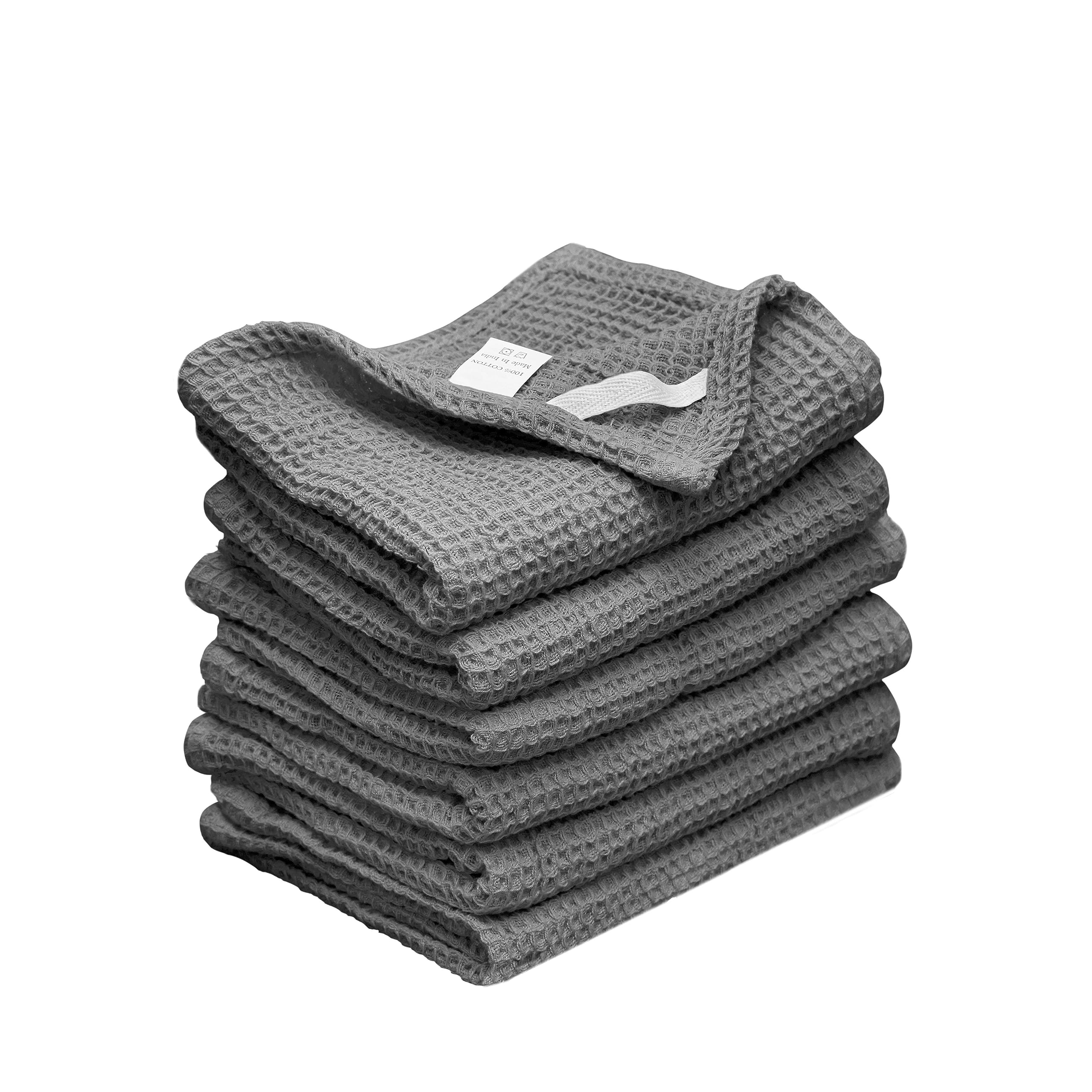 Kitchen Towels | Cotton Dish Towels for Drying Dishes| Absorbent Kitchen Dish Towels, Dish Cloths| Tea Towels for Embroidery|15"x25" Classic Waffle Grey Towels 6-Pack