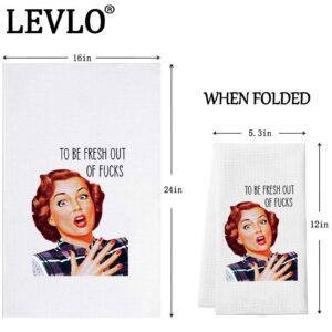 LEVLO Funny Retro Sassy Kitchen Towel Retro Housewife Gift Oh My I Seem to Be Fresh Out of Fucks Tea Towels Waffle Weave Kitchen Decor Dish Towels (Oh My I Seem)