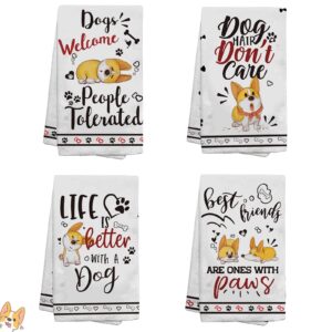 hexagram dog kitchen towels decorative set-dog lover gifts for women-dog lover owners mom gifts-housewarming gift-dog hand towels for kitchen set of 4-cute dish towel-tea towel, dog kitchen decor