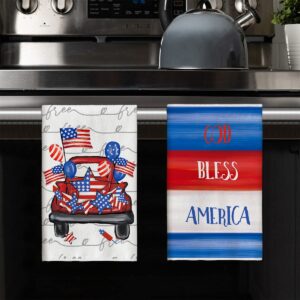 Artoid Mode Watercolor American Flag Gnome Truck 4th of July Kitchen Towels Dish Towels, 18x26 Inch Patriotic Decoration Hand Towels Set of 4