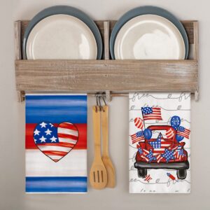 Artoid Mode Watercolor American Flag Gnome Truck 4th of July Kitchen Towels Dish Towels, 18x26 Inch Patriotic Decoration Hand Towels Set of 4