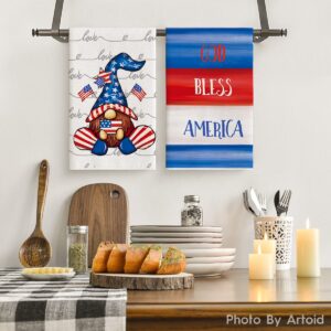 Artoid Mode Watercolor American Flag Gnome Truck 4th of July Kitchen Towels Dish Towels, 18x26 Inch Patriotic Decoration Hand Towels Set of 4