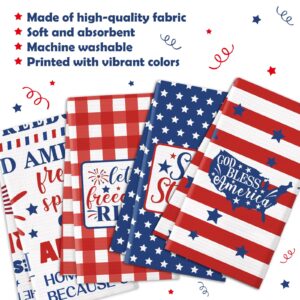 Vansolinne Independence Day Kitchen Towels Set of 4 Waffle Fabric Dish Towels White Kitchen Hand Towels Kit Novelty Gifts for Patriotic Party Decor