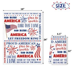 Vansolinne Independence Day Kitchen Towels Set of 4 Waffle Fabric Dish Towels White Kitchen Hand Towels Kit Novelty Gifts for Patriotic Party Decor