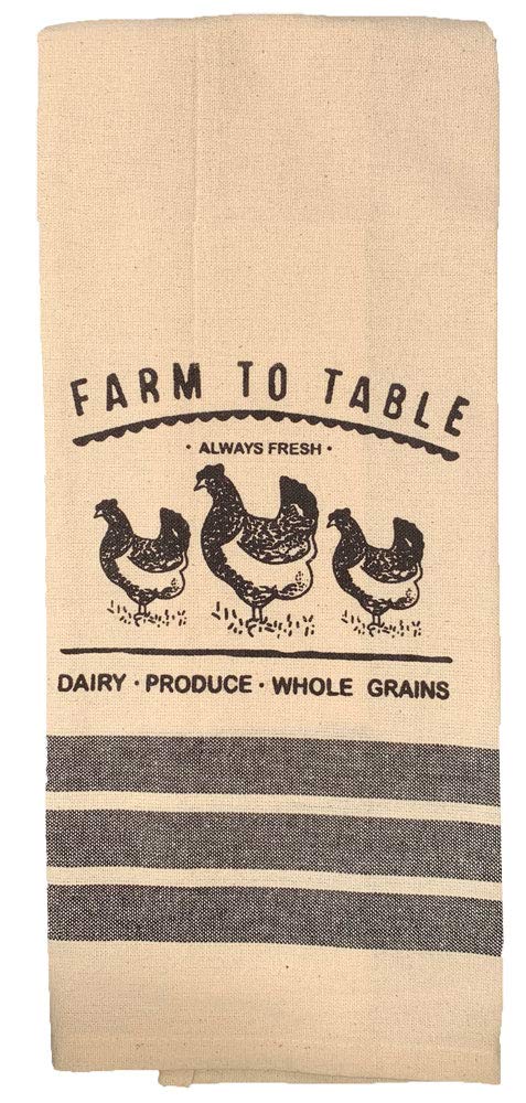 fillURbasket Farmhouse Kitchen Towels Set Farm Towels Pig Rooster Chicken Cow Towels Tan Black Dish Towels Set of 5 Cotton 16"x28"