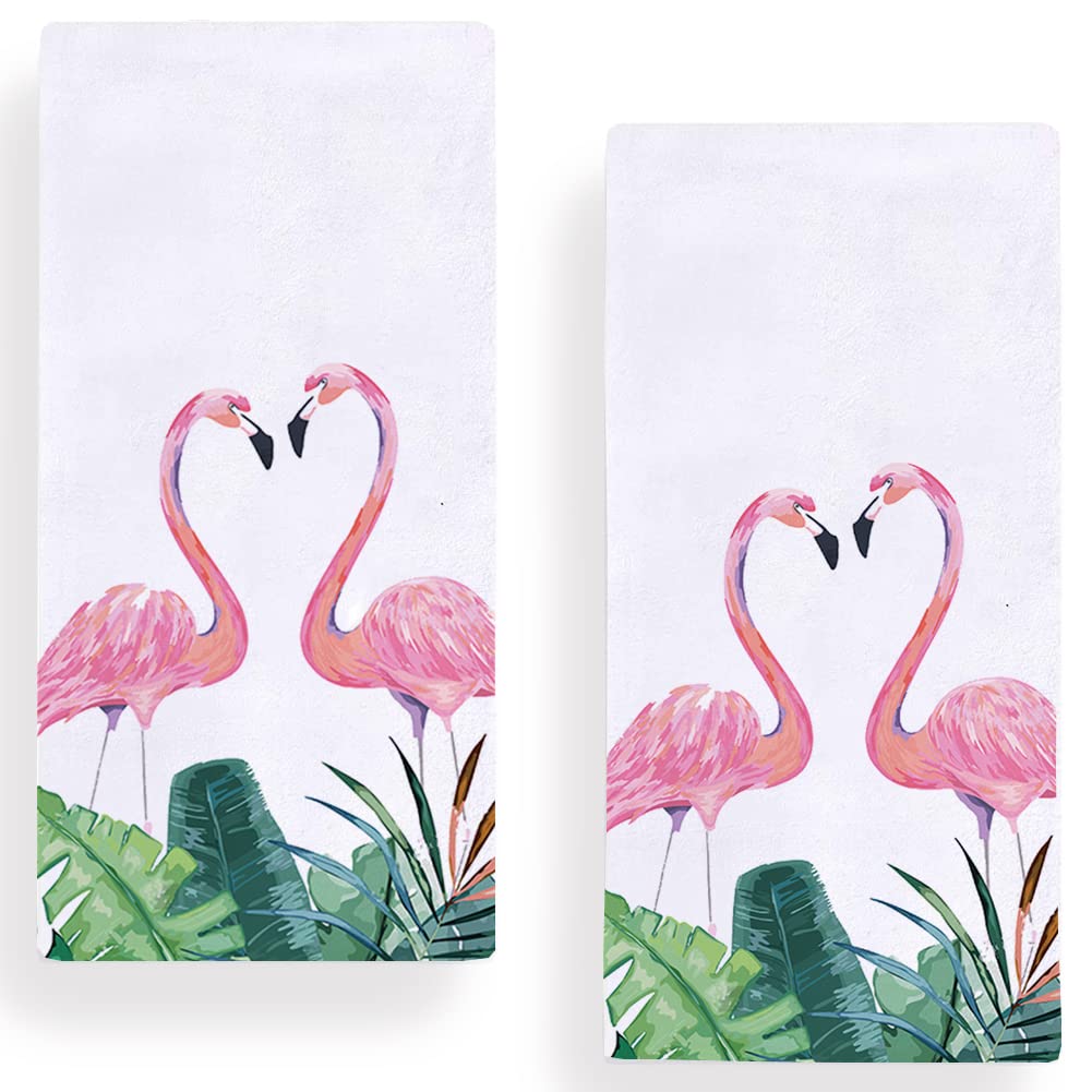 Watercolor Flamingo Kitchen Dish Towel 18 x 28 Inch Set of 2, Seasonal Summer Flamingo Tea Towels Dish Cloth for Cooking Baking