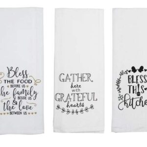 fillURbasket Cute Kitchen Towels Set, Fun Dish Towels with Sayings Faith, Blessed, Family, Love, Home & Dreams Theme, 5 Flour Sack Towels for Dish Drying Decor 16x28 Cotton