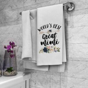 DIBOR World’s Best Great Mimi Floral Kitchen Towels Dish Towels Dishcloth,Best Grandma Mimi Decorative Absorbent Drying Cloth Hand Towels Tea Towels for Bathroom Kitchen,Grandma