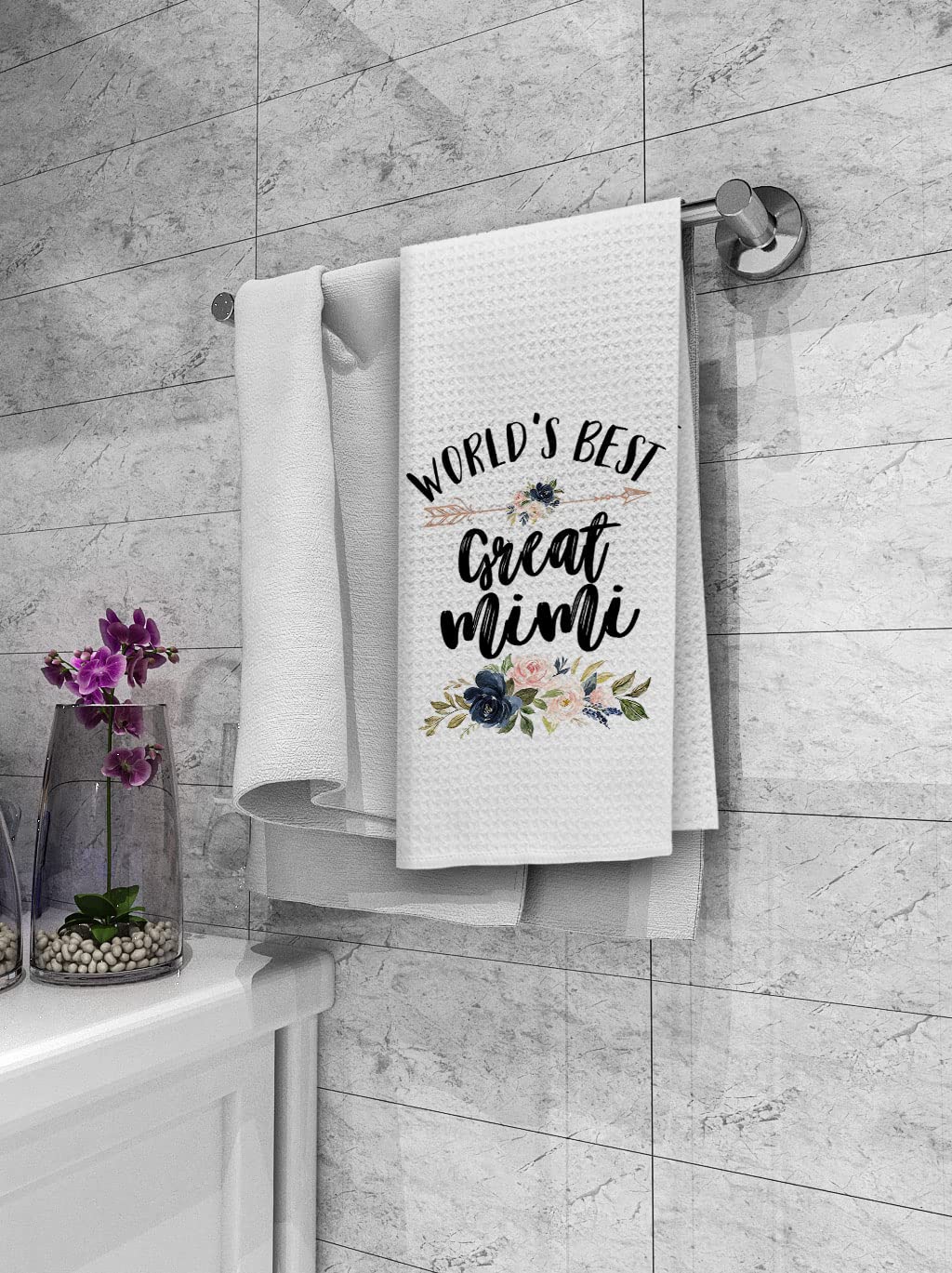 DIBOR World’s Best Great Mimi Floral Kitchen Towels Dish Towels Dishcloth,Best Grandma Mimi Decorative Absorbent Drying Cloth Hand Towels Tea Towels for Bathroom Kitchen,Grandma