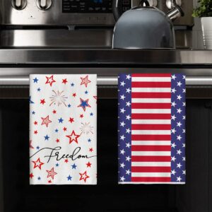 Artoid Mode Stripes Stars Freedom 4th of July Kitchen Towels Dish Towels, 18x26 Inch Patriotic Liberty Decor Hand Towels Set of 2