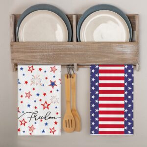 Artoid Mode Stripes Stars Freedom 4th of July Kitchen Towels Dish Towels, 18x26 Inch Patriotic Liberty Decor Hand Towels Set of 2