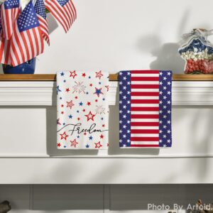 Artoid Mode Stripes Stars Freedom 4th of July Kitchen Towels Dish Towels, 18x26 Inch Patriotic Liberty Decor Hand Towels Set of 2