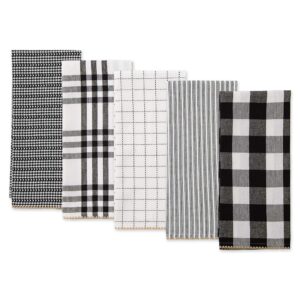 DII Farmhouse Basic Kitchen Collection Woven, Dishtowel Set, 18x28, Black, 5 Piece