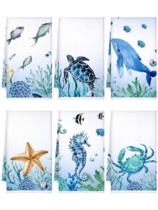 bencailor 6 pcs sea kitchen towels beach dish towels set turtle ocean animal nautical hand towels for kitchen decorative soft dish cloths absorbent kitchen tea towels (animal style)