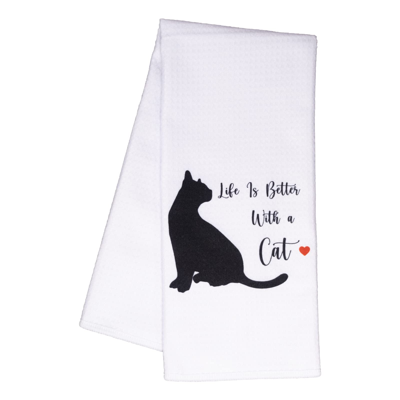 Joyriza Life is Better with A Cat – Kitchen Dish Towel Tea Towel for Cat Lovers, Housewarming Gifts for Cat Mom Cat Owner, Funny Cat Lady Gifts for Women, Gag Cat Themed Birthday Gifts for Women