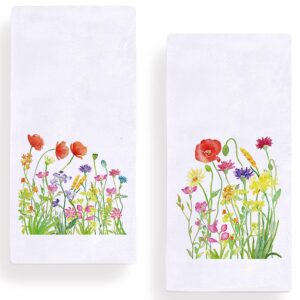 watercolor wild flower kitchen dish towel 18 x 28 inch, seasonal spring summer floral tea towels dish cloth for cooking baking housewarming gift set of 2