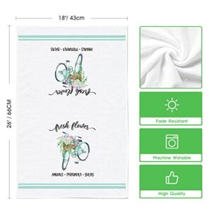 Artoid Mode Spring Flowers Bicycle Truck Kitchen Dish Towels, 18 x 26 Inch Seasonal Spring Ultra Absorbent Drying Cloth Tea Towels for Cooking Baking Set of 2