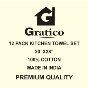 Gratico Kitchen Towels (20x28 Inches 12 Pack) Extra Large Premium Stripes Dish Towels for Kitchen Dish Cloths Highly Absorbent 100% Cotton Kitchen Hand Towels with Hanging Loop Tea Towels