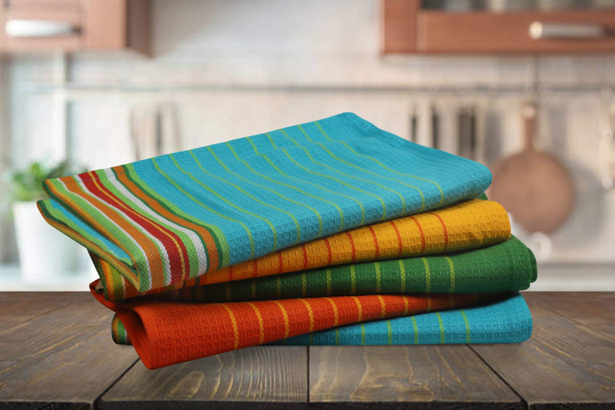 Gratico Kitchen Towels (20x28 Inches 12 Pack) Extra Large Premium Stripes Dish Towels for Kitchen Dish Cloths Highly Absorbent 100% Cotton Kitchen Hand Towels with Hanging Loop Tea Towels