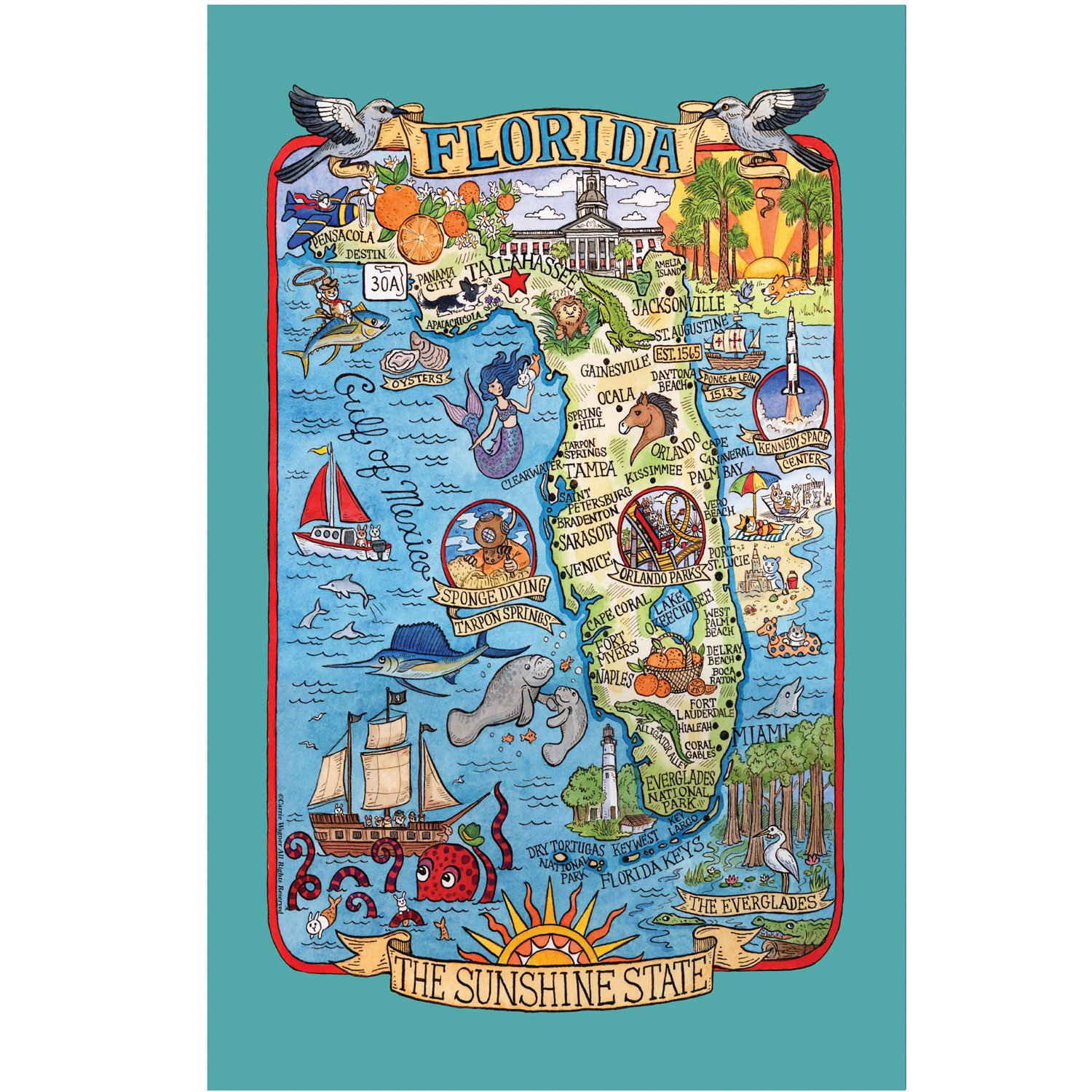 Kay Dee Designs F2183 Adventure Destinations Poster Style Tea Towel, Florida, 18" x 28"