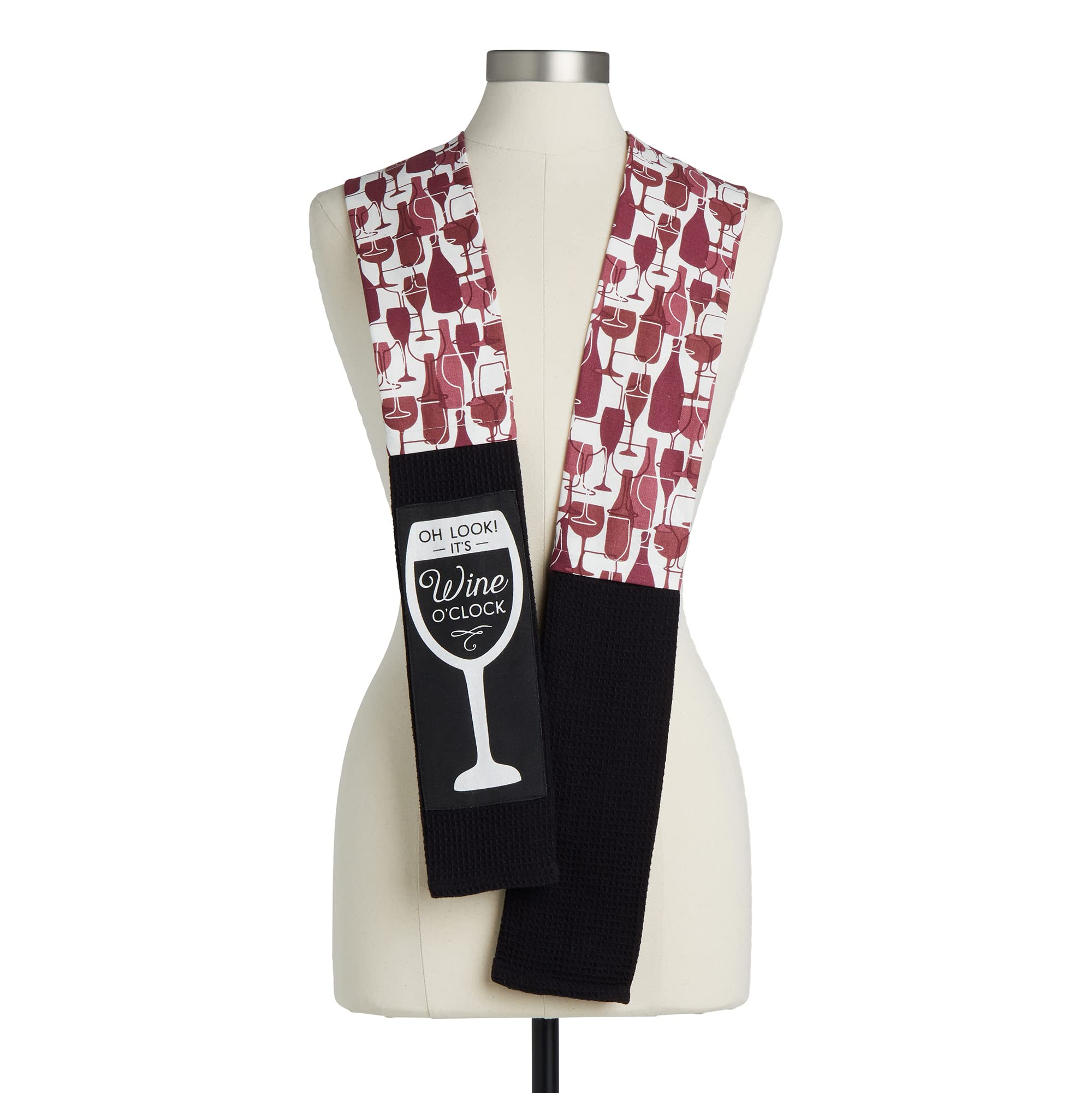 DEMDACO It's Wine O'Clock Extra Long Cotton Blend Over The Shoulder Kitchen Towel Boa