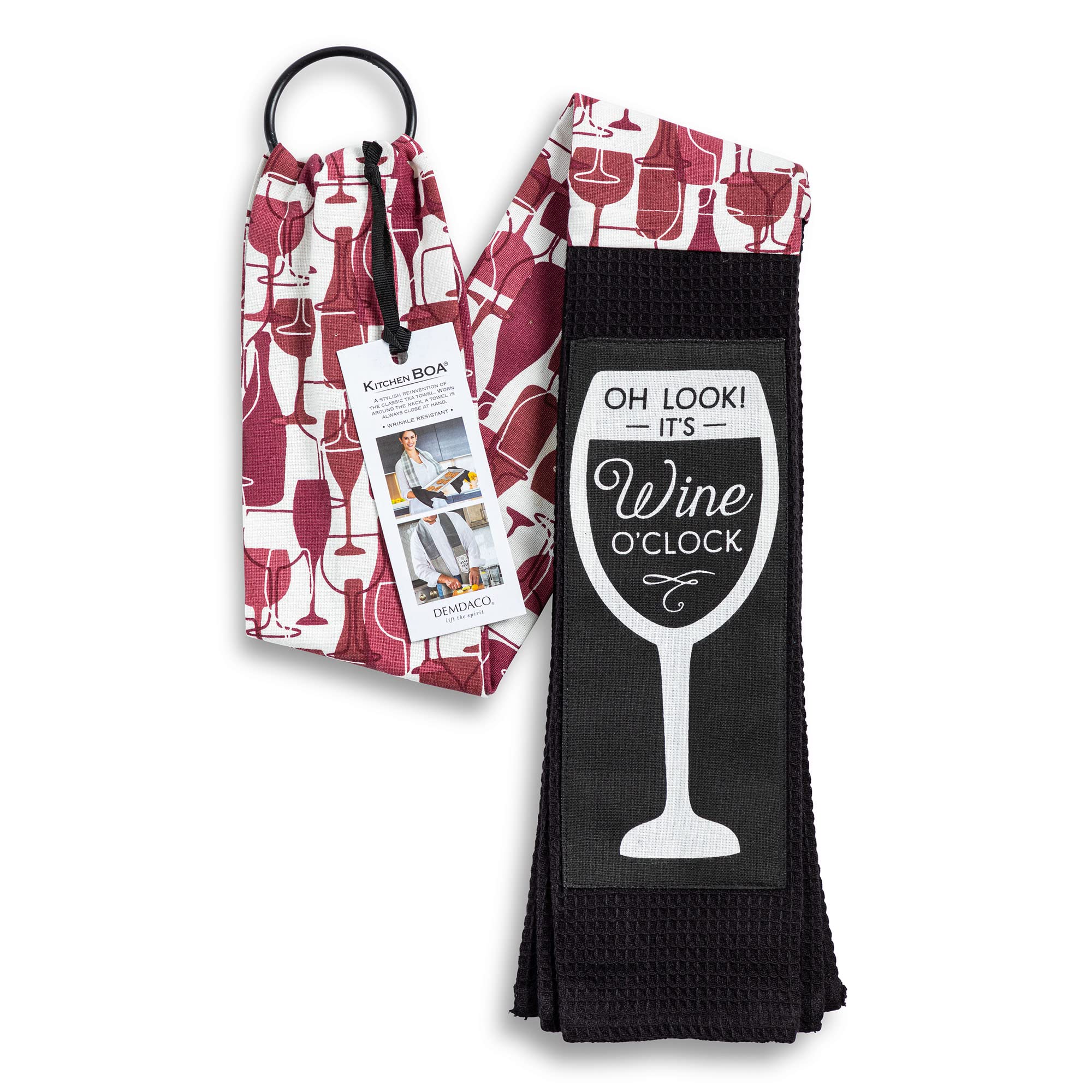 DEMDACO It's Wine O'Clock Extra Long Cotton Blend Over The Shoulder Kitchen Towel Boa