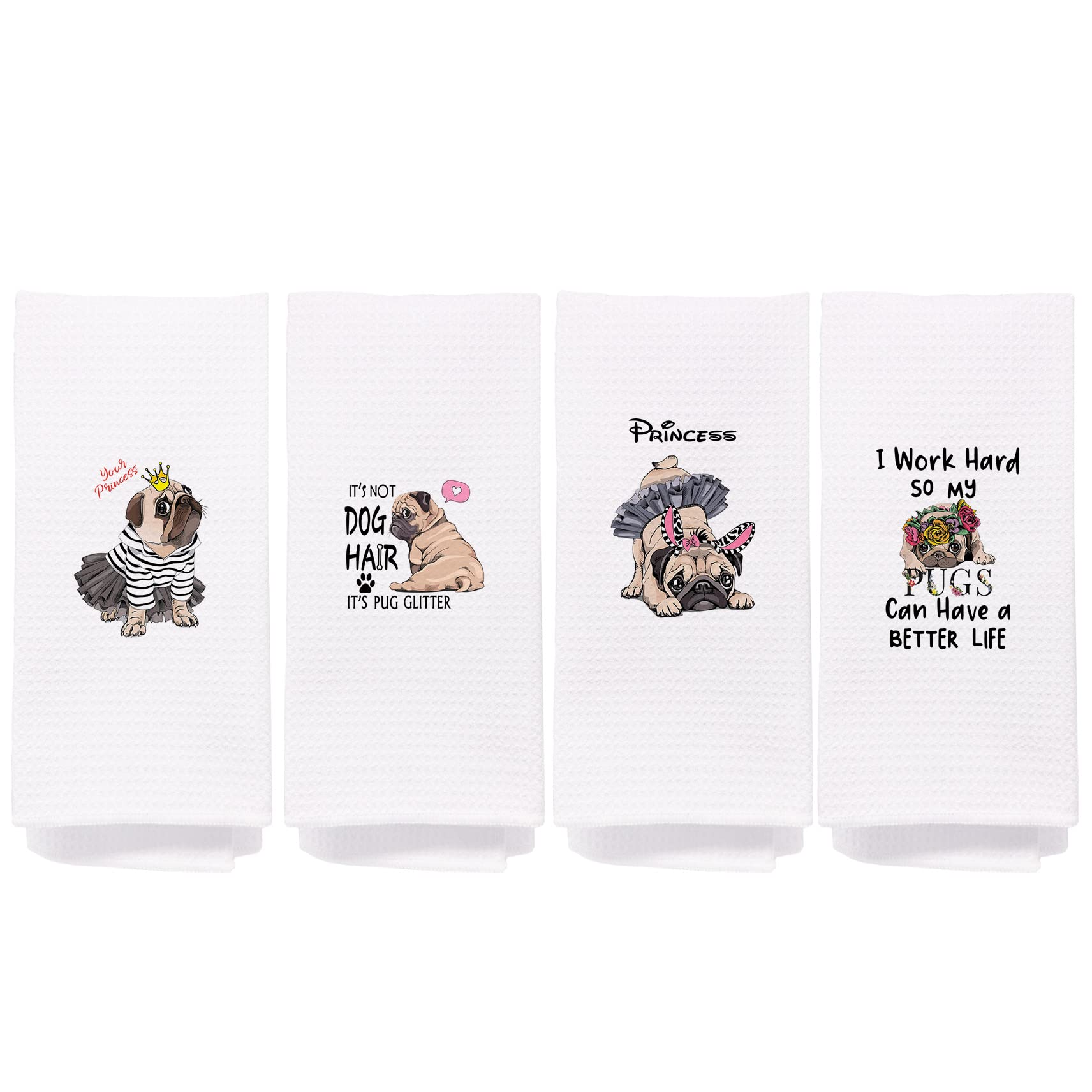 NEGIGA Pug Kitchen Towels 16X24 Set of 4, Pug Gifts for Pug Lovers Women, Pug Mom Gifts, Puggle Gifts, Pug Dish Towels, Pug Hand Towels, Pug Tea Towels, Pug Decor