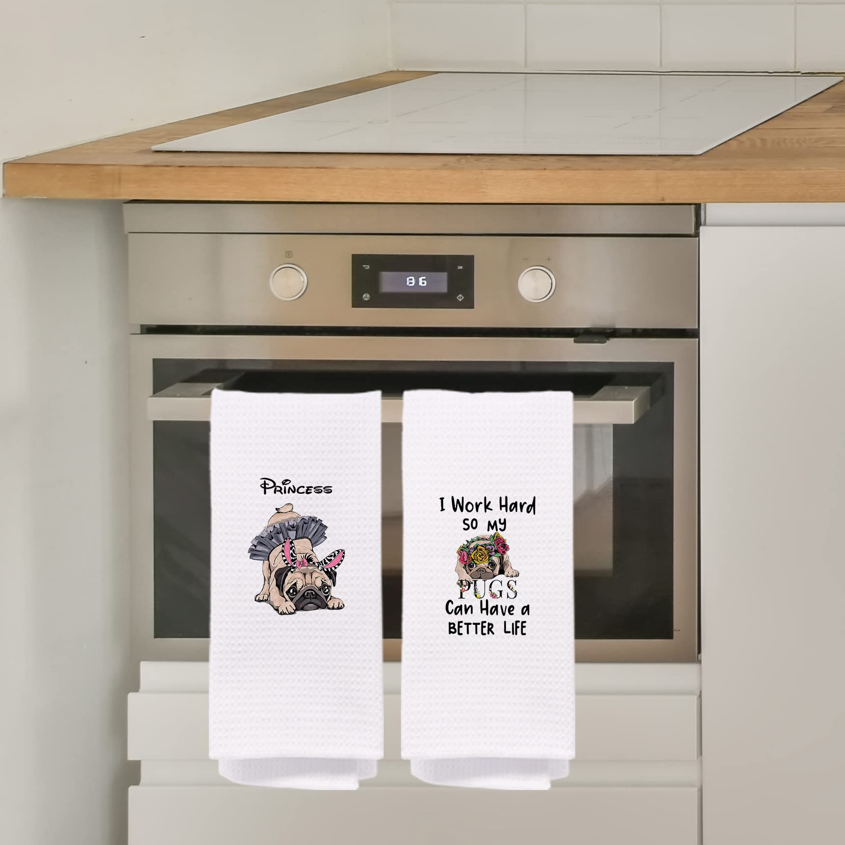 NEGIGA Pug Kitchen Towels 16X24 Set of 4, Pug Gifts for Pug Lovers Women, Pug Mom Gifts, Puggle Gifts, Pug Dish Towels, Pug Hand Towels, Pug Tea Towels, Pug Decor