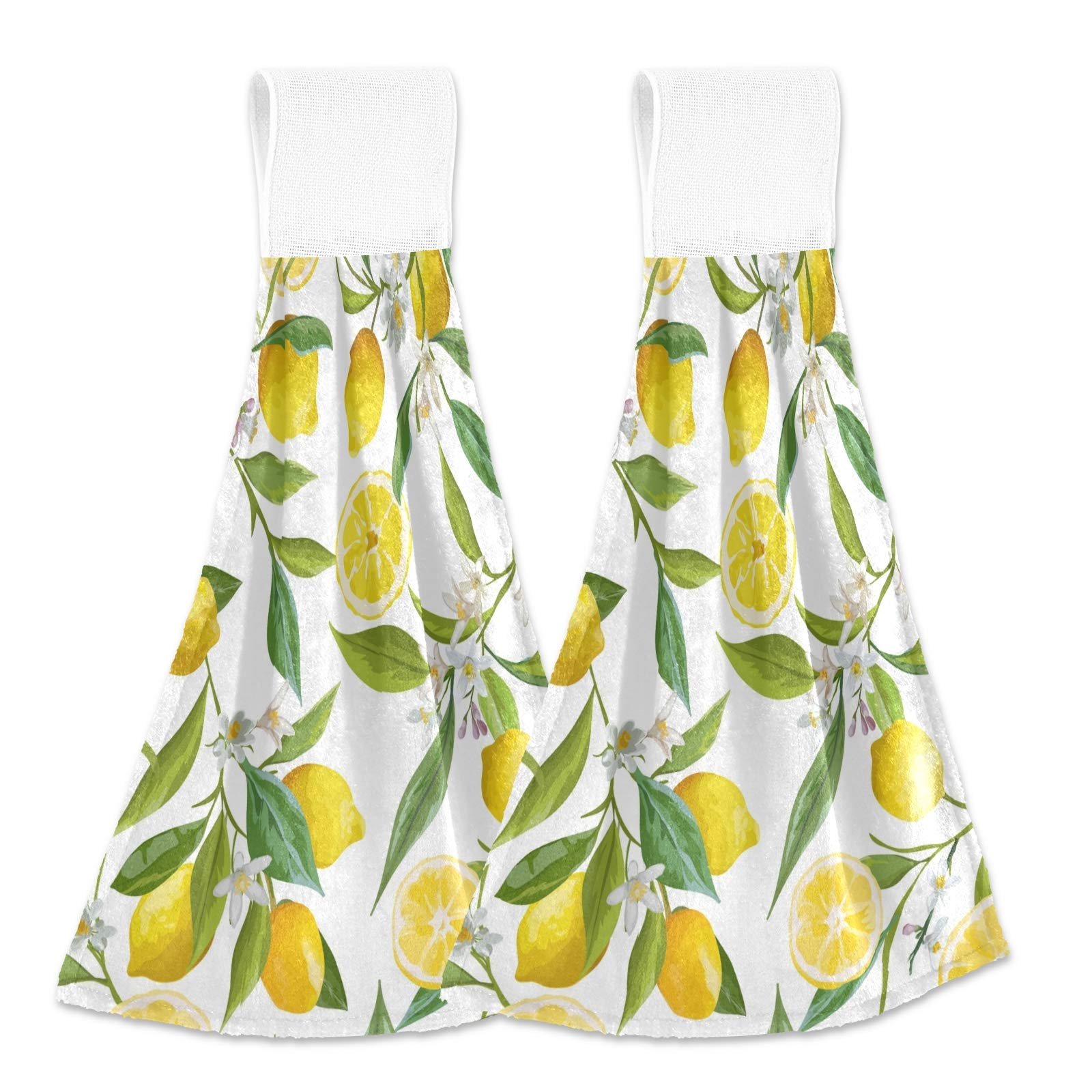 ALAZA Lemon Floral Kitchen Towels Tea Towels Dish Towels with Hanging Loop 2 Pack