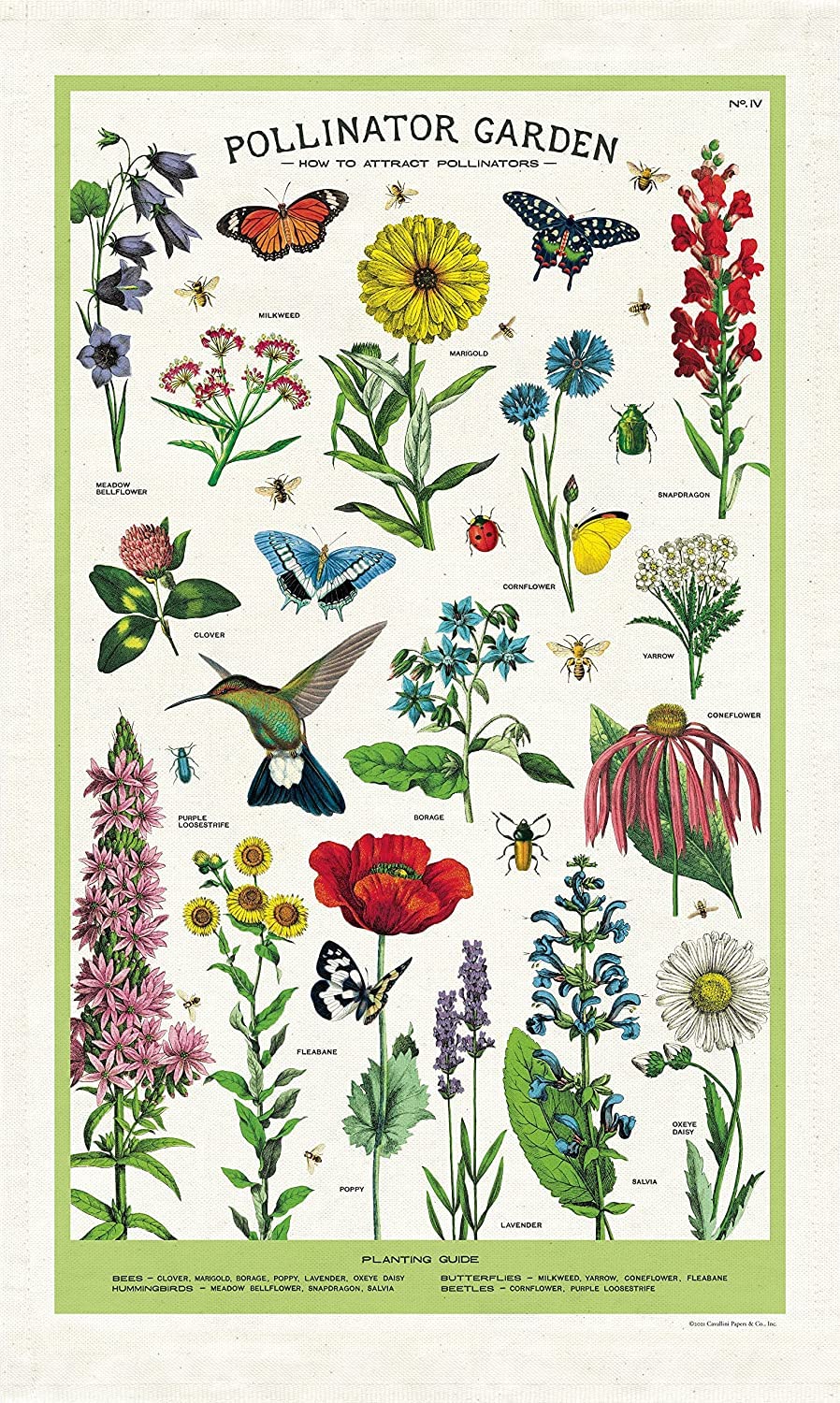 Cavallini & Co., Garden Pollinator Vintage Kitchen / Tea Towel