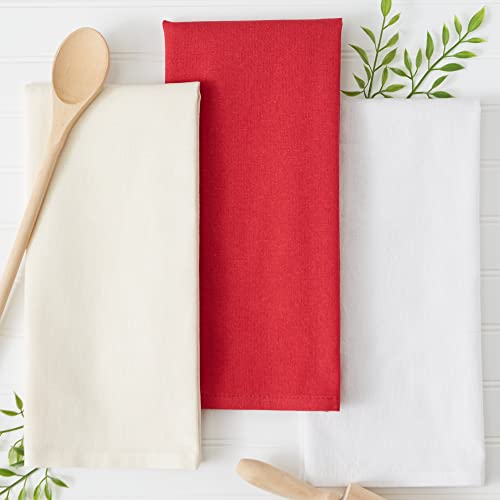 DII Basic Solid Dishtowel Collection Cotton Flat Woven, Small Set, 18x28, White, 6 Piece