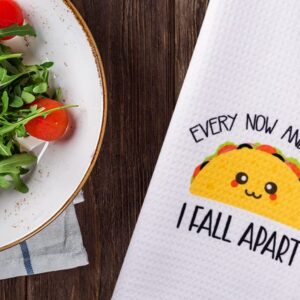 Joyriza Every Now and Then I Fall Apart - Funny Kitchen Towels Gifts, Gag Taco Lover Gift, Housewarming Present for Taco Lovers Friends Mom Grandma, Decorative Joke Waffle Weave Dish Towel