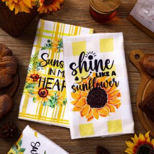 Moukeren 6 Pcs Sunflower Kitchen Dish Towels Set Sunshine Gnomes Hand Towels Polyester Towel Dishcloths for Summer Farmhouse Bathroom Kitchen Supplies, 23.6 x 15.7 Inches