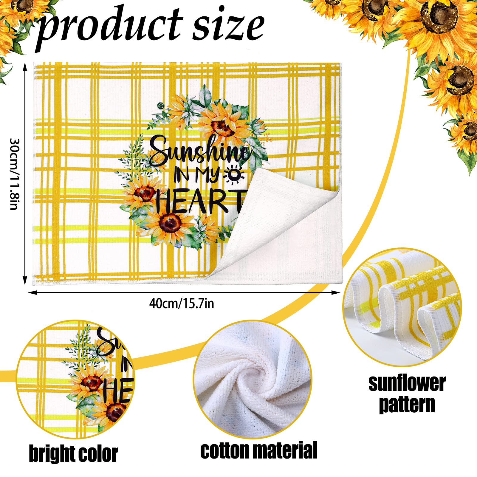 Moukeren 6 Pcs Sunflower Kitchen Dish Towels Set Sunshine Gnomes Hand Towels Polyester Towel Dishcloths for Summer Farmhouse Bathroom Kitchen Supplies, 23.6 x 15.7 Inches