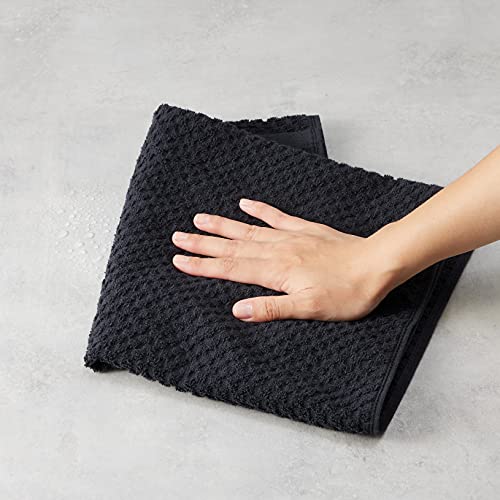 Amazon Basics 100% Cotton, Soft & Absorbent, Popcorn Texture Terry Kitchen Dish Towels, 28"L x 16"W, Black, Pack of 8