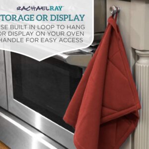 Rachael Ray Moppine Towel, 2pk- 2-in-1 Kitchen Towel and Pot Holder with 2 Heat Resistant Pockets to Grip Hot Cookware, Bakeware-Absorbent Kitchen Towels Perfect for Drying Dishes and Hands, Brick Red