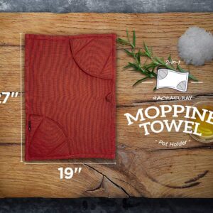 Rachael Ray Moppine Towel, 2pk- 2-in-1 Kitchen Towel and Pot Holder with 2 Heat Resistant Pockets to Grip Hot Cookware, Bakeware-Absorbent Kitchen Towels Perfect for Drying Dishes and Hands, Brick Red