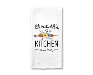 canary road custom waffle weave dish towel | personalized kitchen towel | housewarming gift | wedding gift | personalized dish towel | housewarming gift | floral kitchen towel