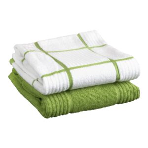 t-fal textiles kitchen towels 2-pack parquet, solid/check - 2 pack, green, 2 count