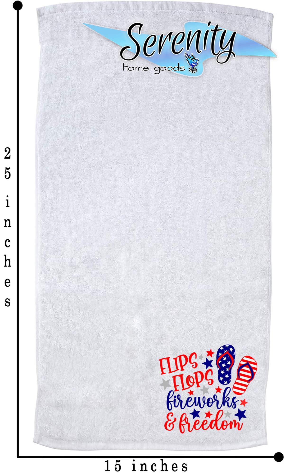 4th of July Summer Home Decor Decorative Kitchen and Bath Hand Towels | Flip Flops Fireworks Freedom | Red White and Blue Towel Home Holiday USA Decorations