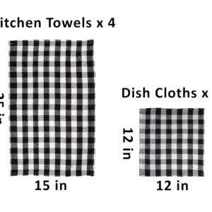 fillURbasket Buffalo Plaid Black Kitchen Towels and Dishcloths Set Check Dish Towels with Dishcloths for Washing Drying Dishes 100% Cotton 15”x 25” 8 Piece Kitchen Set